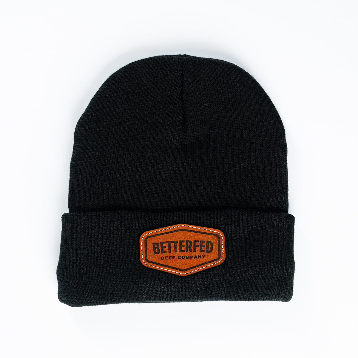 BetterFed Beef | Leather Patch Stocking Cap | Fleece-Lined Beanie